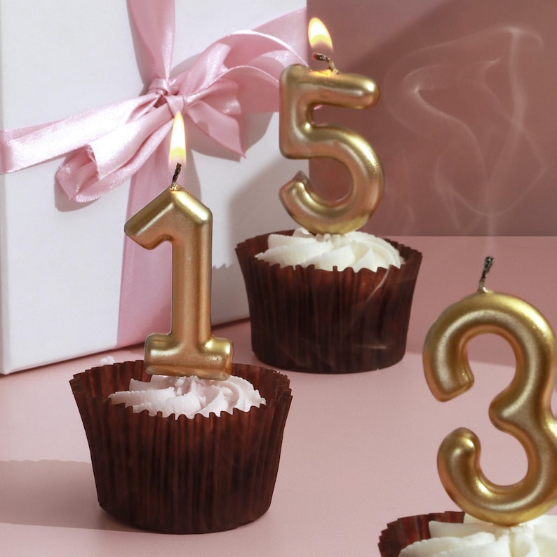 G Decor Brass Gold Number Birthday Candles Metallic Cake Topper From 0 ...