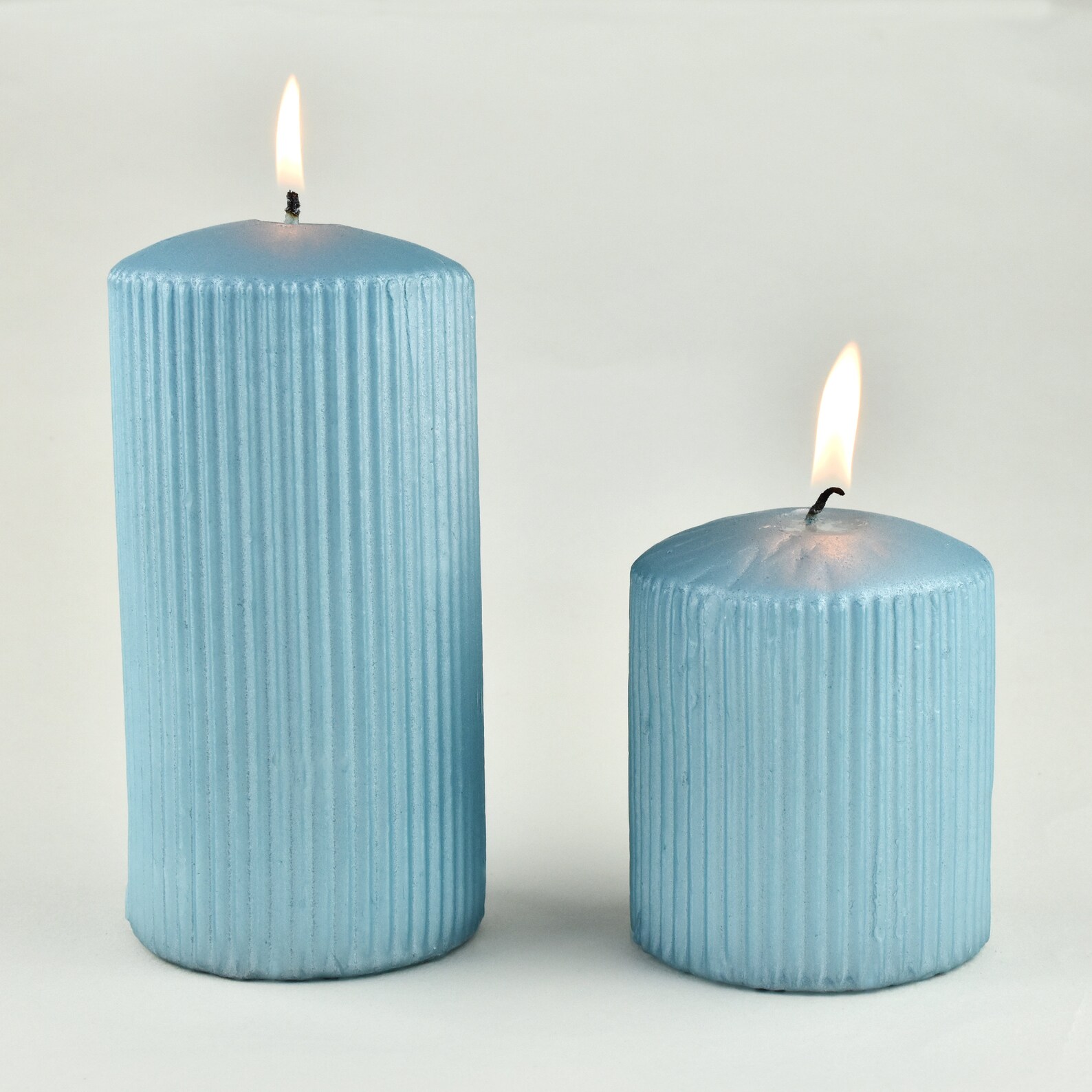 G Decor Ribbed Pastel Blue Pillar Shimmer Candle | Etsy UK