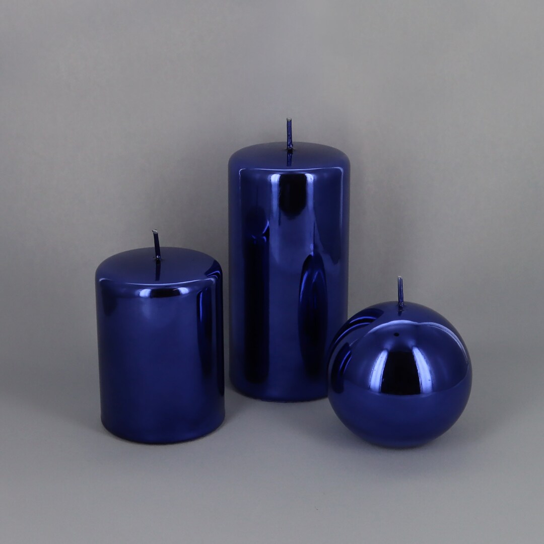 G Decor Solid Dark Purple Glass Effect Reflecting Gloss Pillar Candles ...