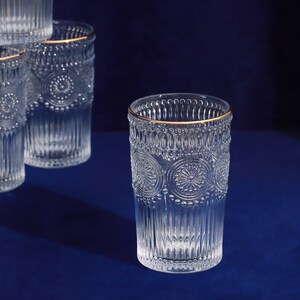 G Decor Set of 4 Dario Vintage Textured Gold Rim Highball Tumbler ...