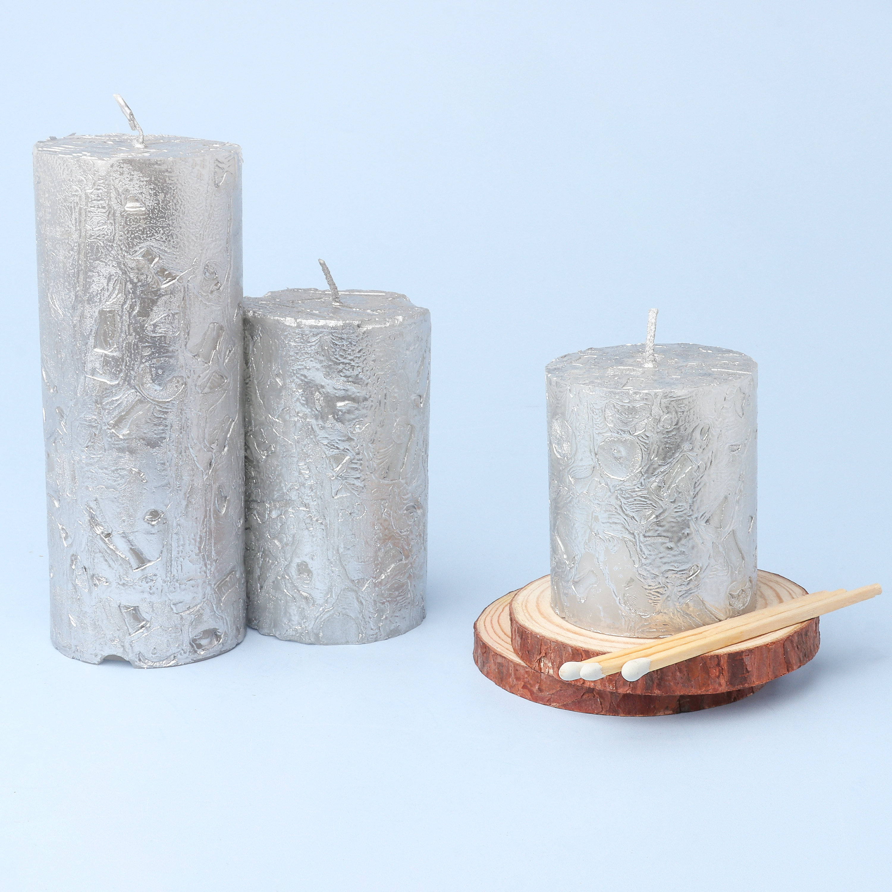G Decor Adeline Silver Metallic Textured Pillar Candle Candles Home ...