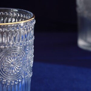 G Decor Set of 4 Dario Vintage Textured Gold Rim Highball Tumbler ...