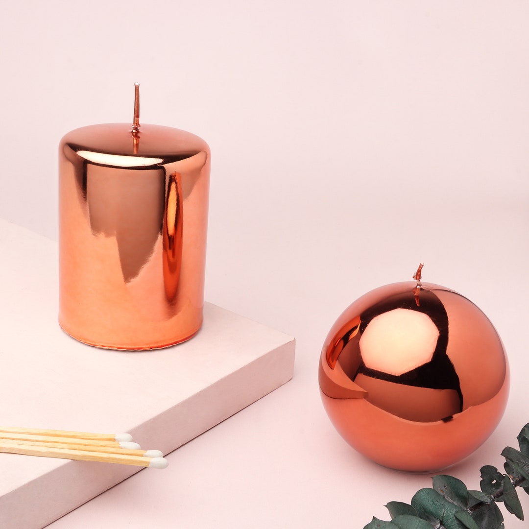 G Decor Rose Gold Glass Effect Metallic Pillar Candle - Etsy