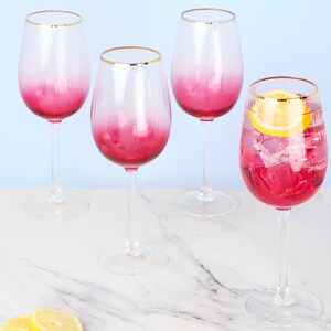 G Decor Set of 4 Monroe Ribbed Ombre Pink Wine Drinking Glasses - Etsy
