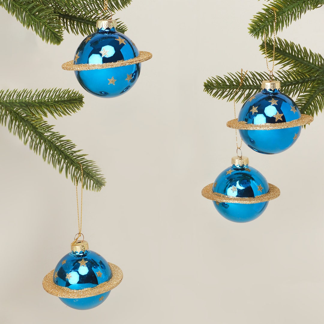 G Decor Set of 4 Blue and Gold Planet Christmas Tree Baubles - Etsy