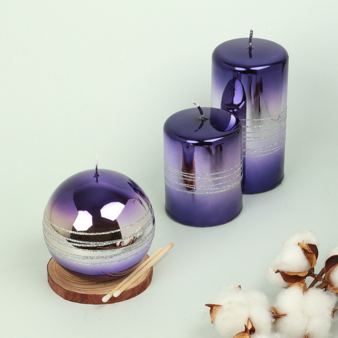 G Decor Purple Two Tone Glitter Glass Effect Reflecting Gloss Pillar ...