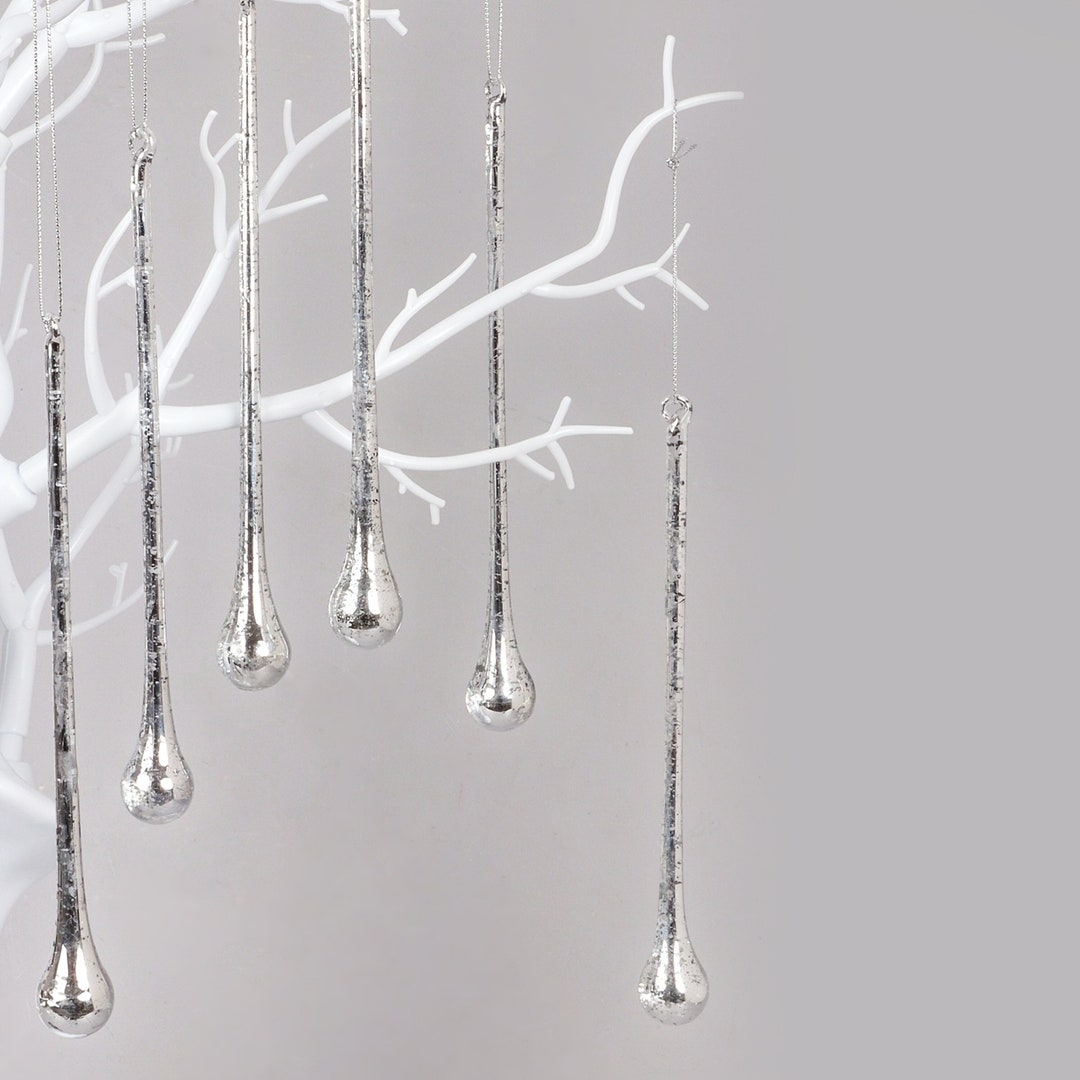 G Decor Set of 6 Mottled Silver Glass Long Droplets - Etsy