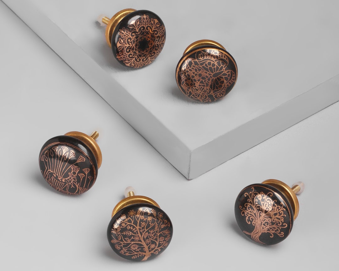 G Decor Eternal Bloom Black & Gold Ceramic Knob Tree of Life Collection ...