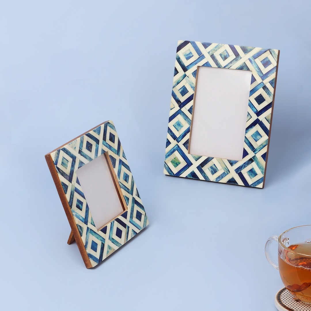 G Decor Azura Handmade Blue Argyle Photo Frame Artistic Picture Display ...