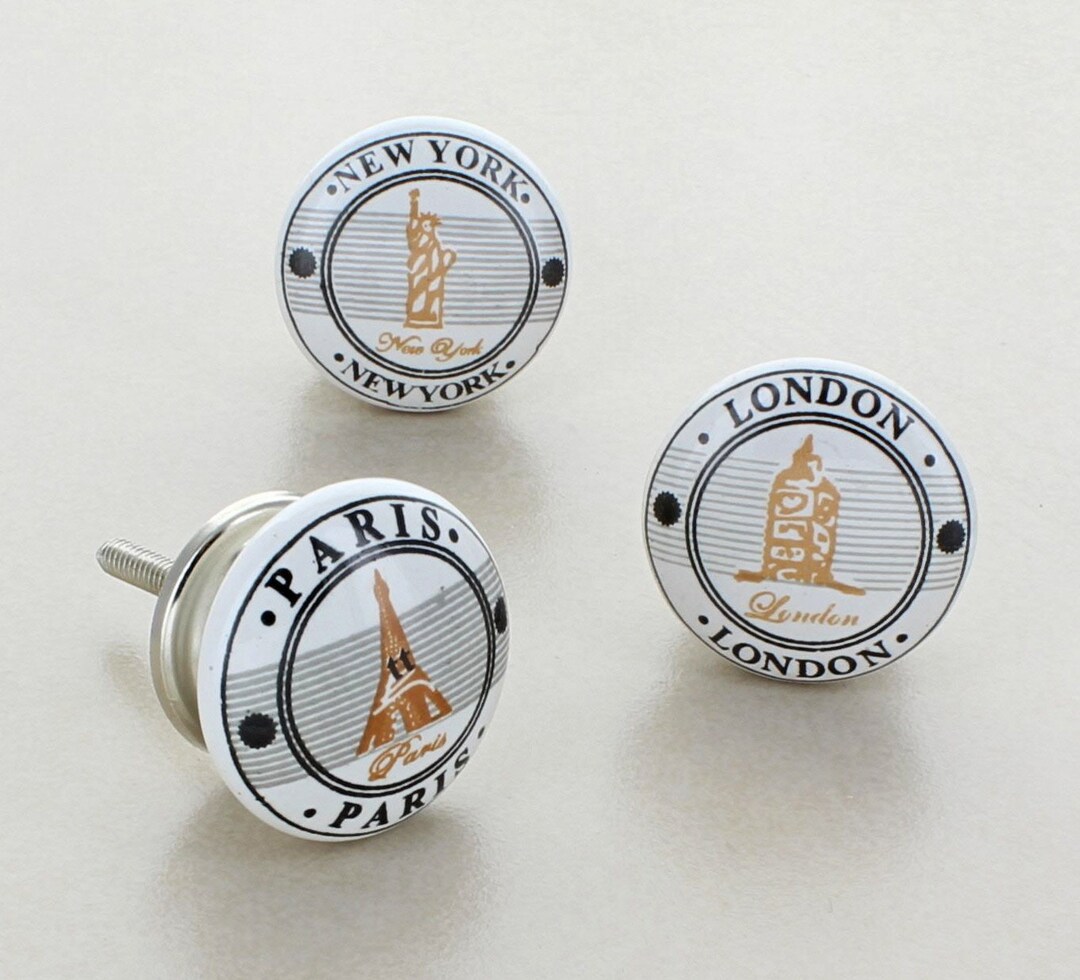 G Decor London Paris New York Ceramic Door Knobs Drawer Knobs Cupboard ...