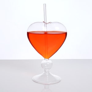 G Decor Cocktail Heart-shaped Glass With Straw - Etsy