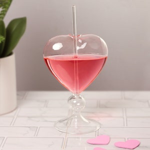 G Decor Cocktail Heart-shaped Glass With Straw - Etsy