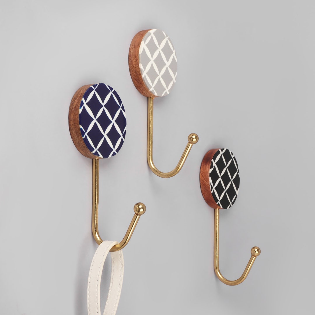 G Decor Dizzy Mosaic Grid Pattern Delights Wall Hooks Large Wood, Resin ...