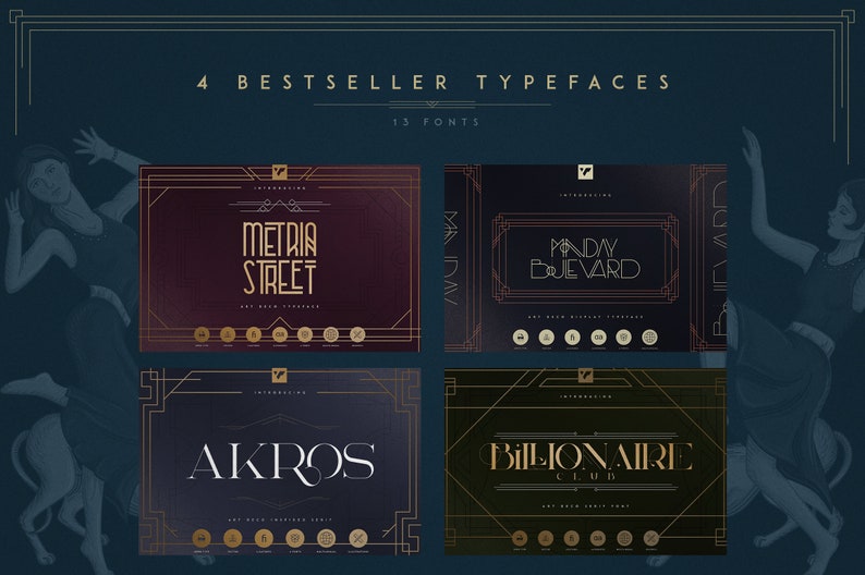 Art Deco Font & Logo Kit – Vector Illustrations, Frames - Etsy