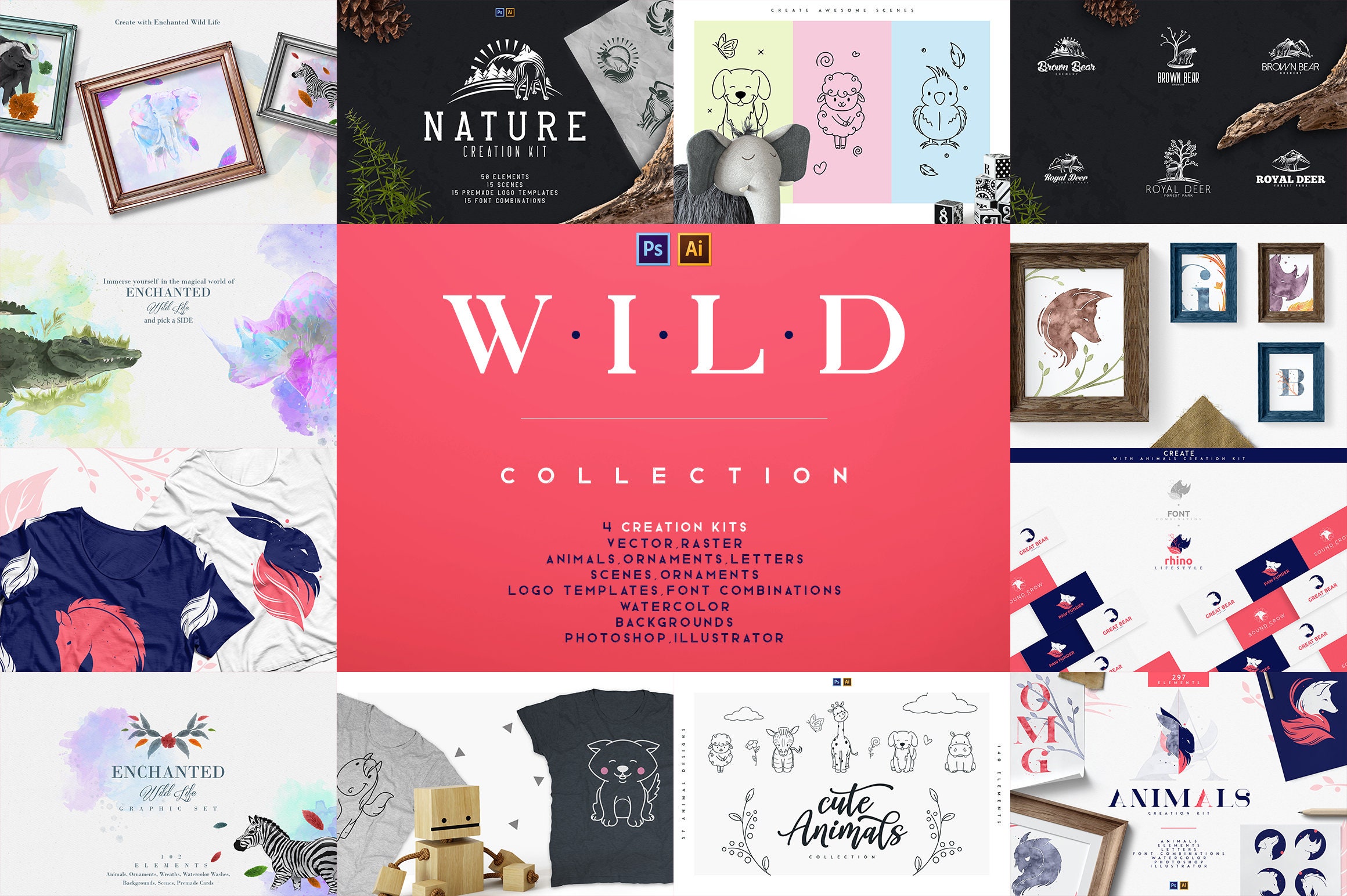 4in1 Wild Collection PS and Ai Downloadable - Etsy