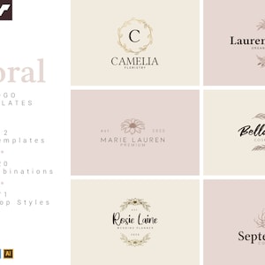12 Floral Logo Templates - Ai & PS - Etsy