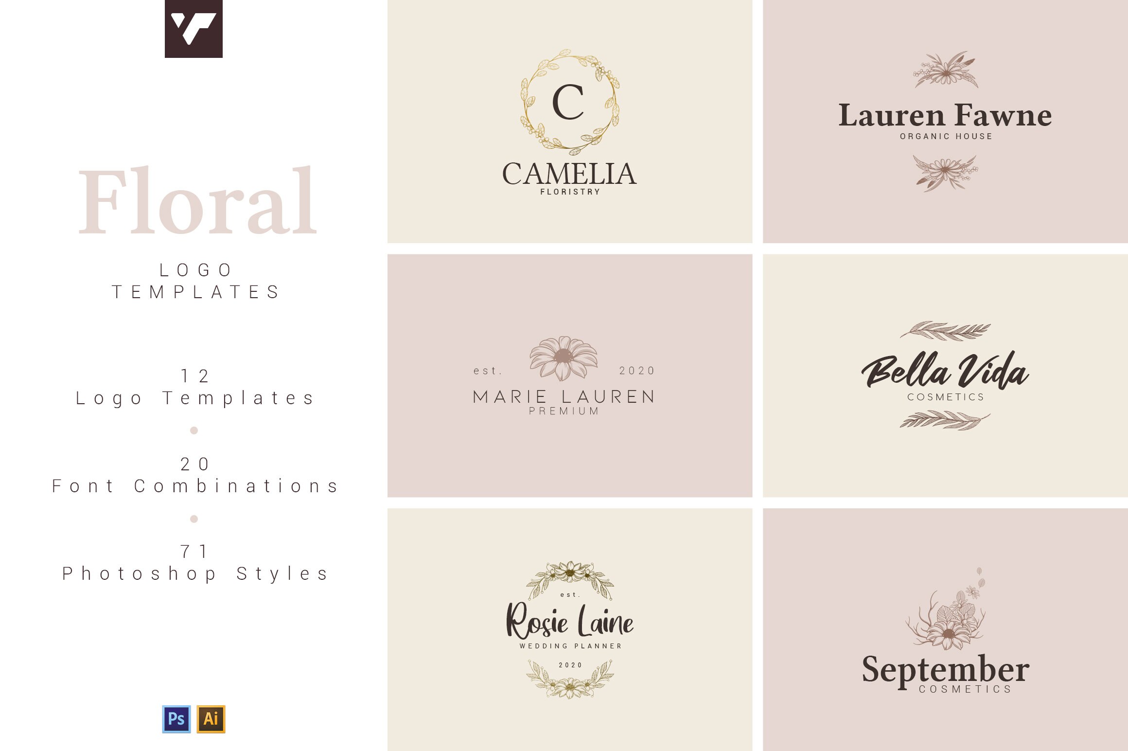 12 Floral Logo Templates Ai & PS | Etsy