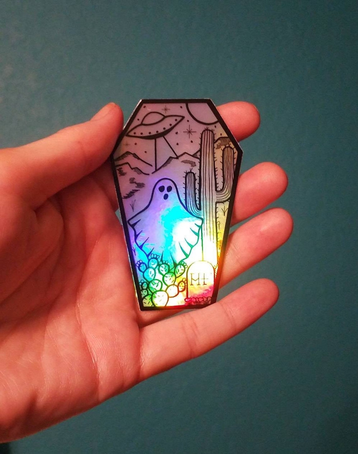Holographic Sticker Coffin Sticker Ghost Cactus Flying | Etsy