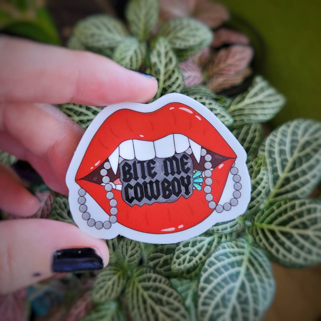 Vampire Fangs Sticker, Bite Me Cowboy, Red Lips, Western Jewelry, Y ...