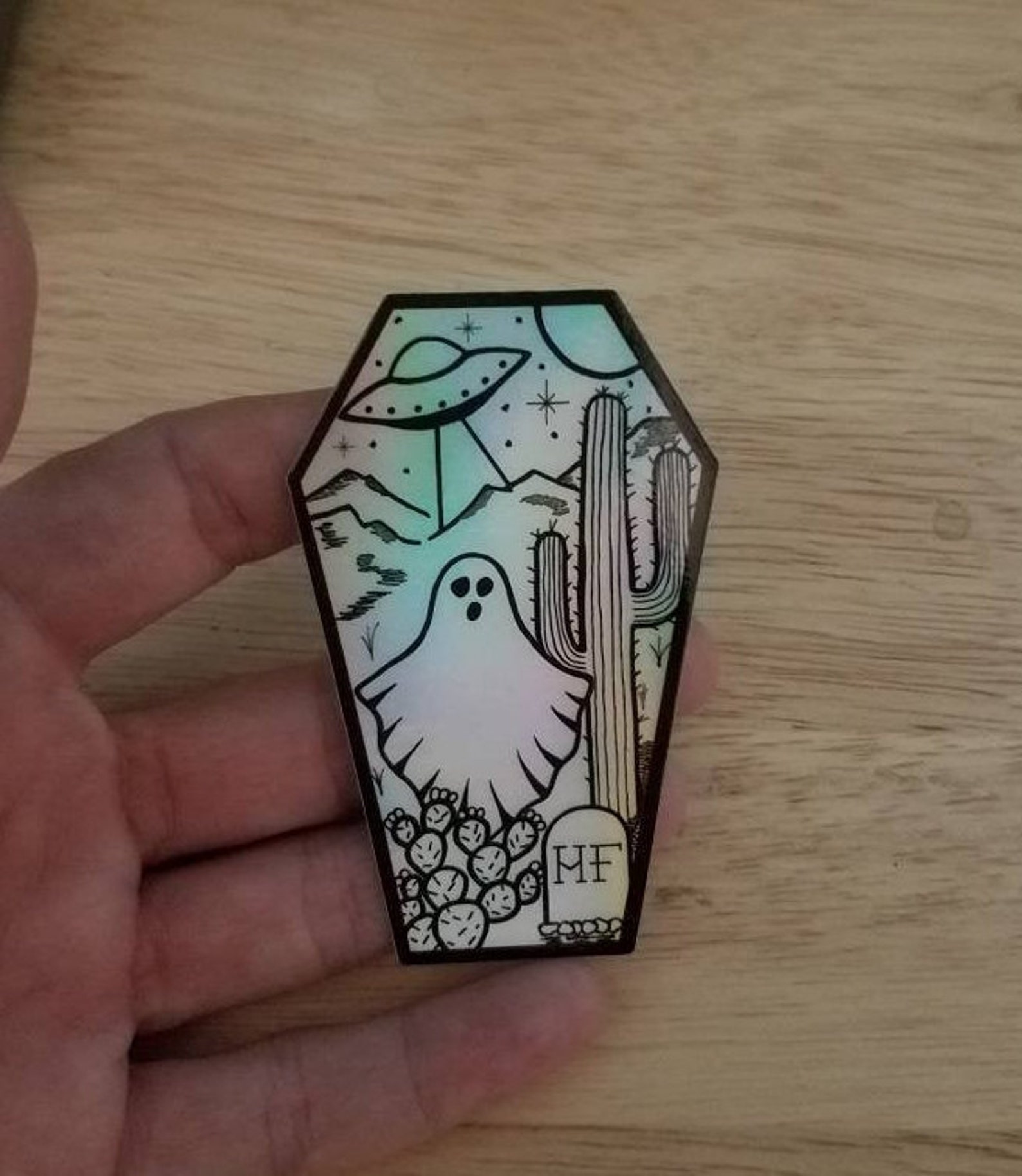 Holographic Sticker, Coffin Sticker, Ghost, Cactus, Flying Saucer, UFO ...