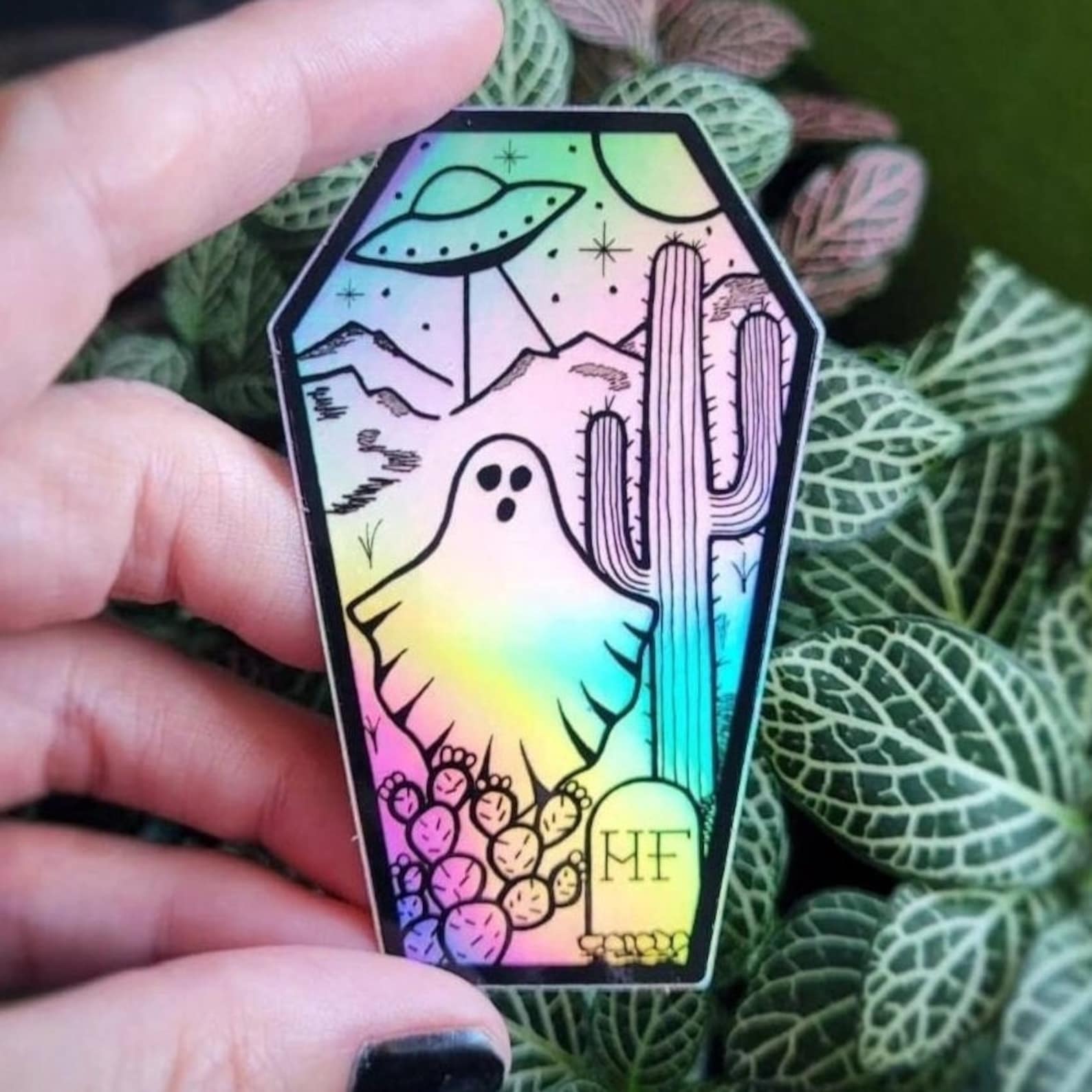 Holographic Sticker, Coffin Sticker, Ghost, Cactus, Flying Saucer, UFO ...