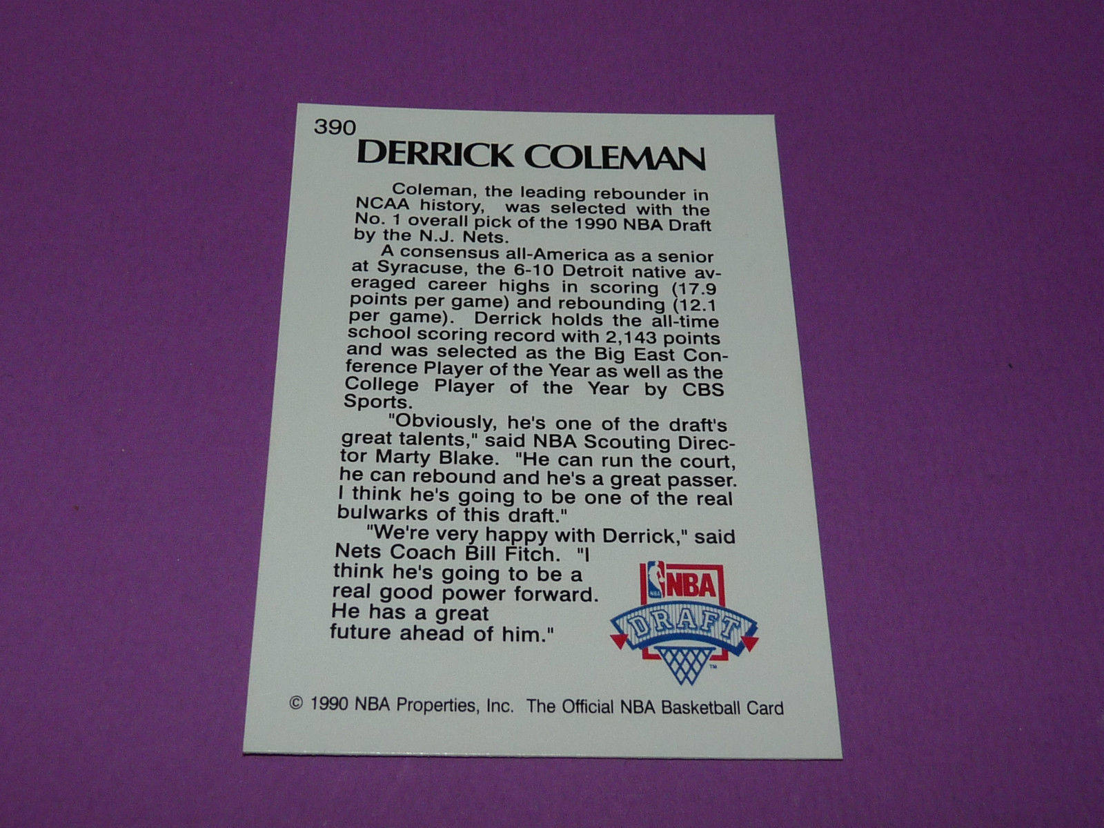 1990 Hoops Basketball Derrick Coleman Rookie Card Card 390 - Etsy