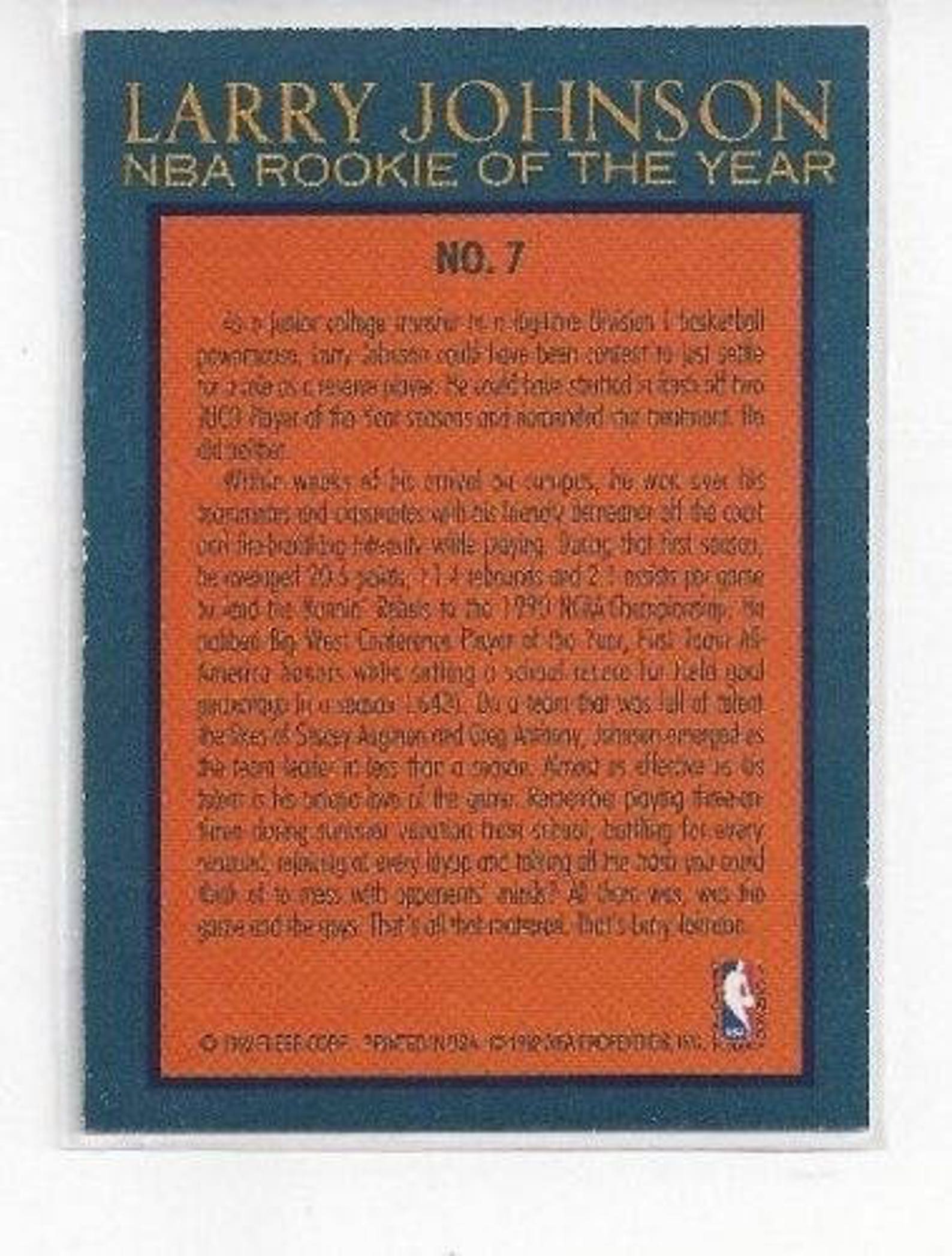 1992-93 Fleer Larry Johnson Rookie of the Year Charlotte Hornets ...