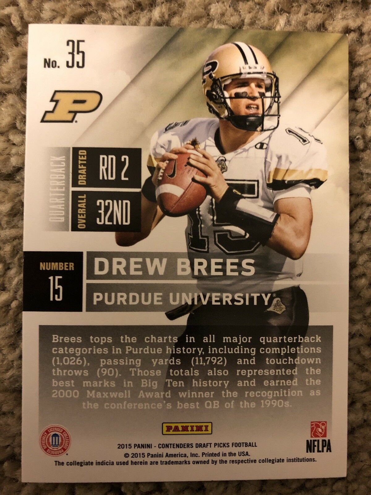 Panini Contenders Draft Picks Purdue Drew Brees Season Ticket Card #35 ...