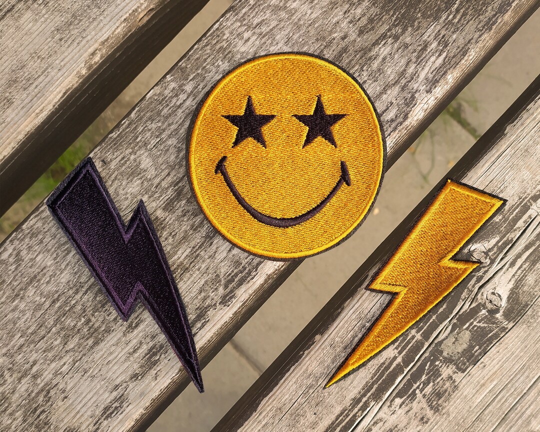 Smiley Face Patch Lightning Bolt Patch Iron on Sew on Happy - Etsy