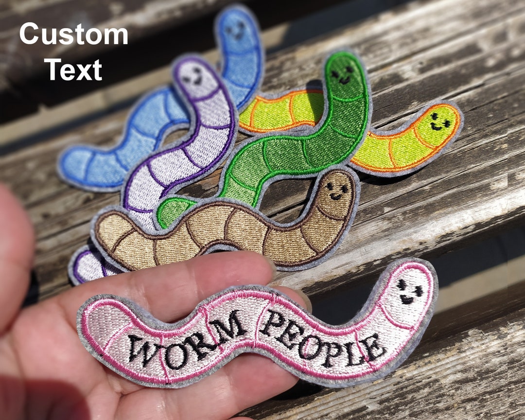 Worm Patch Iron on Sew on Embroidery Earthworm Patch Wormie Patch ...