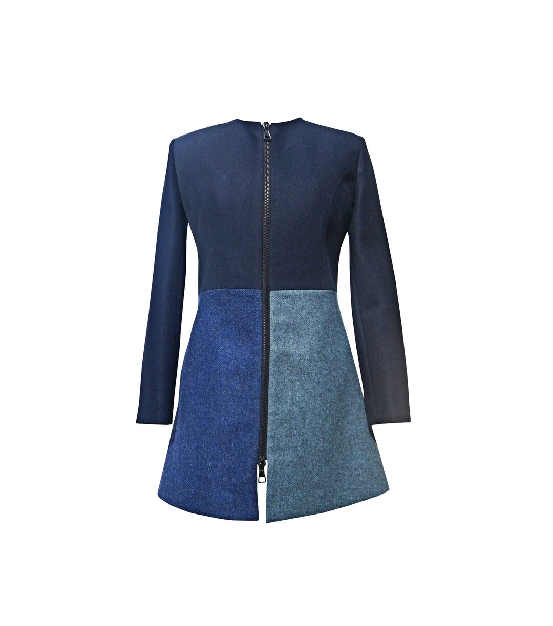 CUSTOM Womens Collarless Coatcolor Block Coat Jacket Wool - Etsy