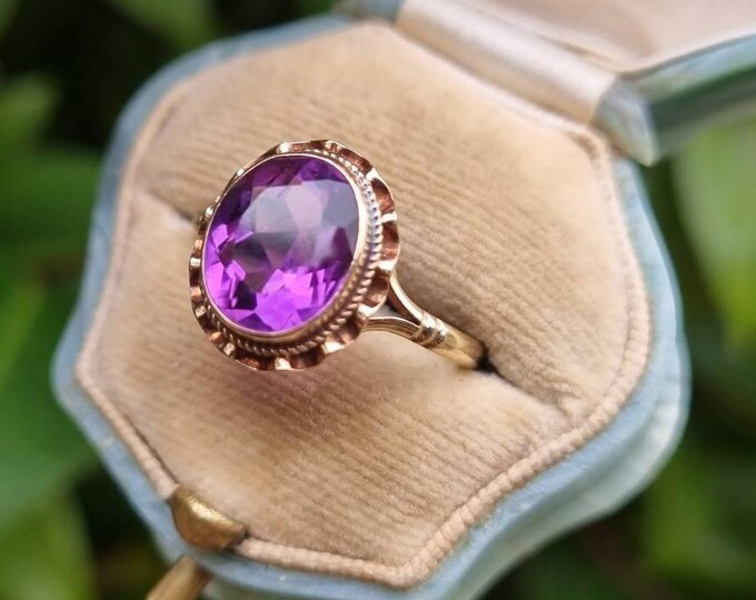 Vintage 9ct Yellow Gold Amethyst Solitaire Ring Size P or U.S - Etsy