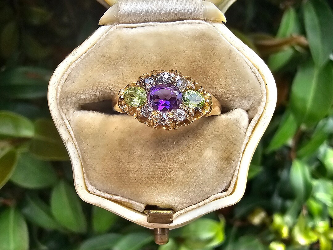 Antique 18ct Gold Suffragette Ring Peridot and Amethyst Ring With Old ...