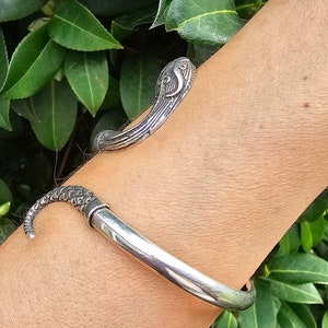 Antique Silver Snake Bangle Bracelet Highly Detailed Snake Armlet Detailed Snake Head and Tail ...