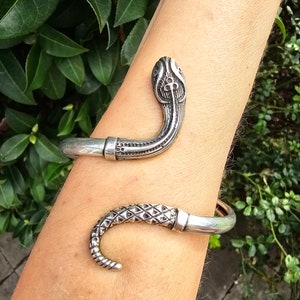 Antique Silver Snake Bangle Bracelet Highly Detailed Snake Armlet Detailed Snake Head and Tail ...