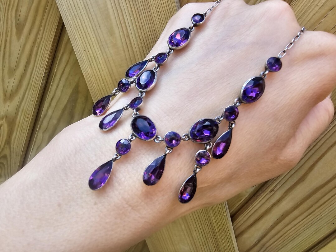 Georgian to Victorian Era Silver Purple Paste Festoon Necklace Deep ...