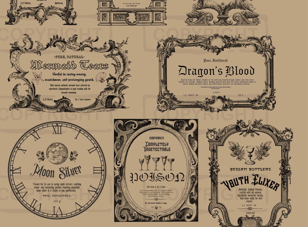 Vintage Apothecary Labels Potion Bottles Printable Download Spooky ...