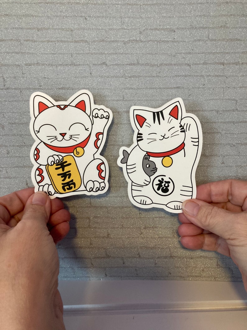 Lucky Cat Sticker Bundle, Laptop Waving Cats Stickers, Water Bottle ...