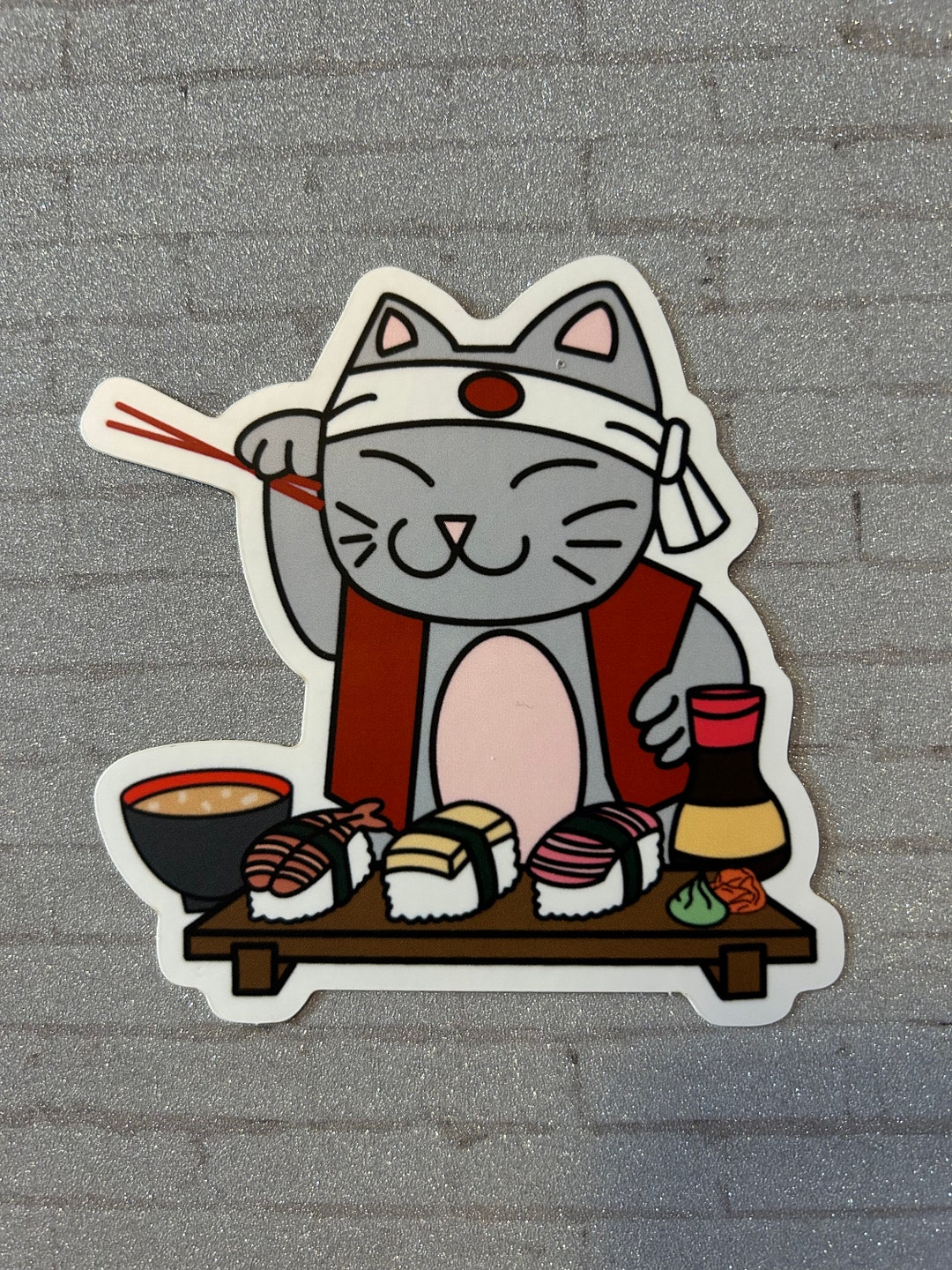 Sushi Cat Sticker, Hibachi Chef Kitty Decal, Water Bottle Sticker ...