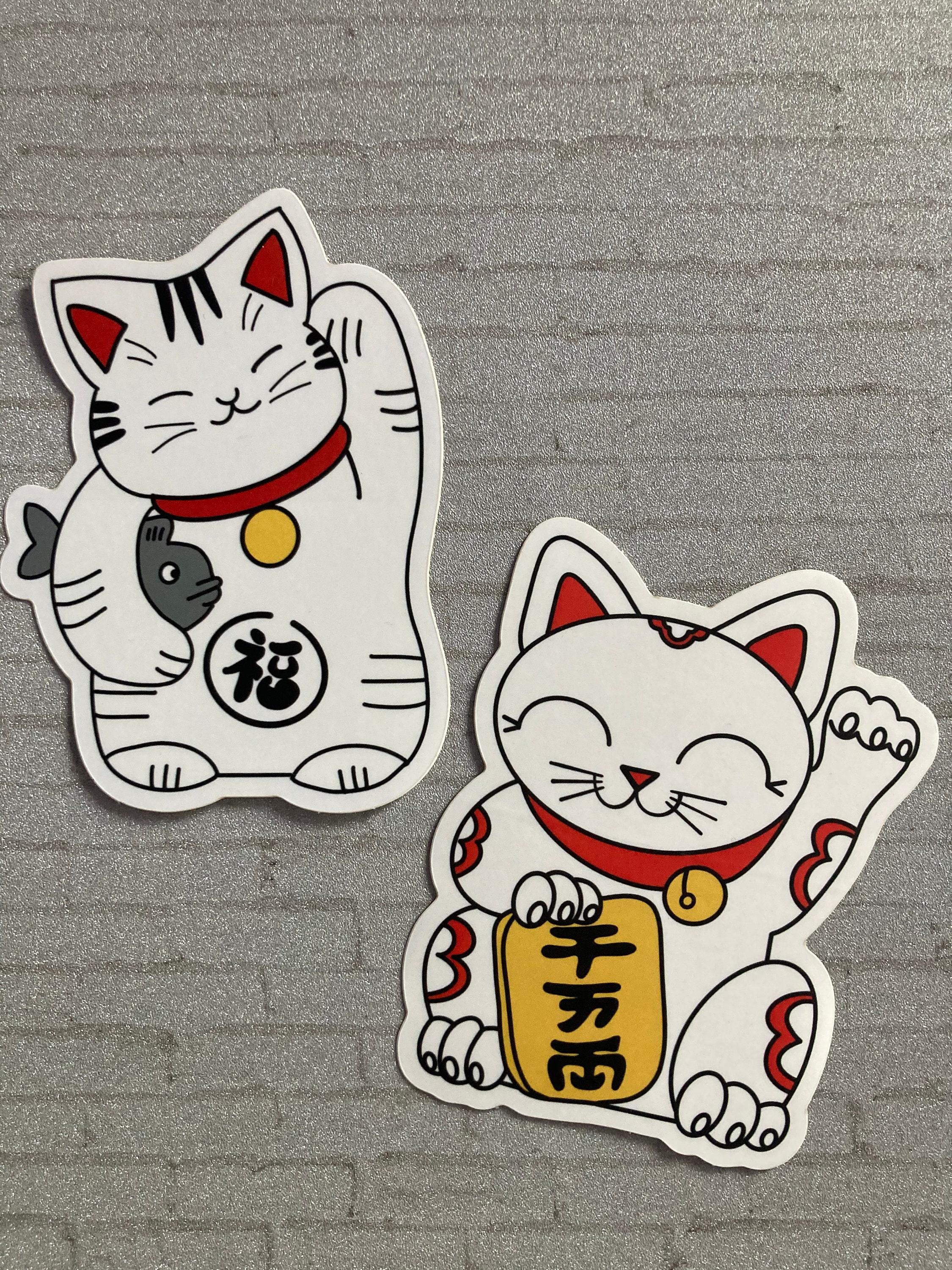 Lucky Cat Sticker Bundle, Laptop Waving Cats Stickers, Water Bottle ...