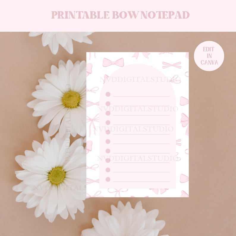 Pink Bow Digital to Do List Canva Template, Coquette Notes Notepad ...