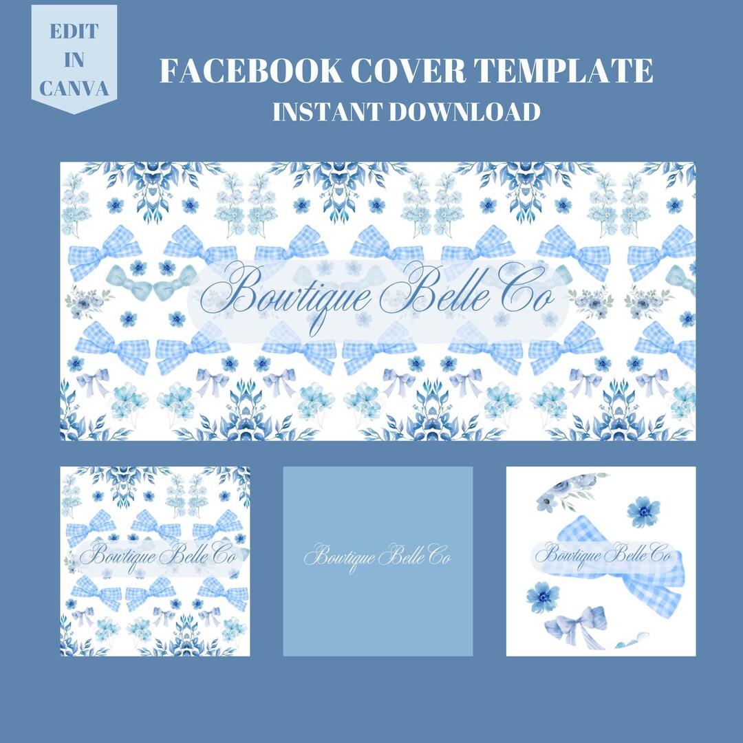 Blue Bow Coquette Facebook Cover Template,pastel Facebook Banner,girly ...