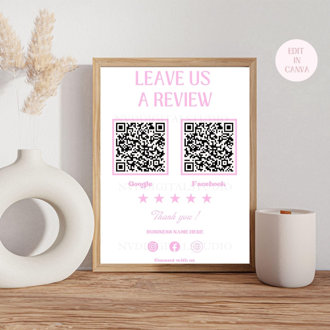Leave Us a Review,ask for Review QR Code Sign Template Canva,google ...
