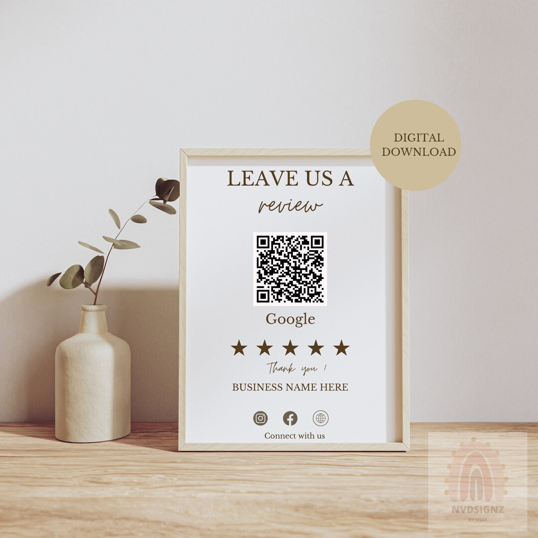 Leave Us a Review QR Code Sign Template for Canva, Google Review Sign ...