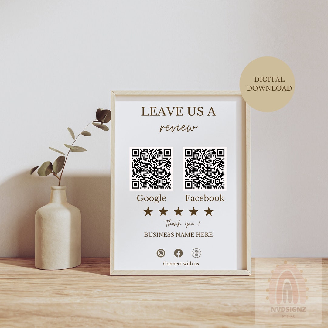 Leave Us a Review QR Code Sign Template for Canva, Google Review Sign ...