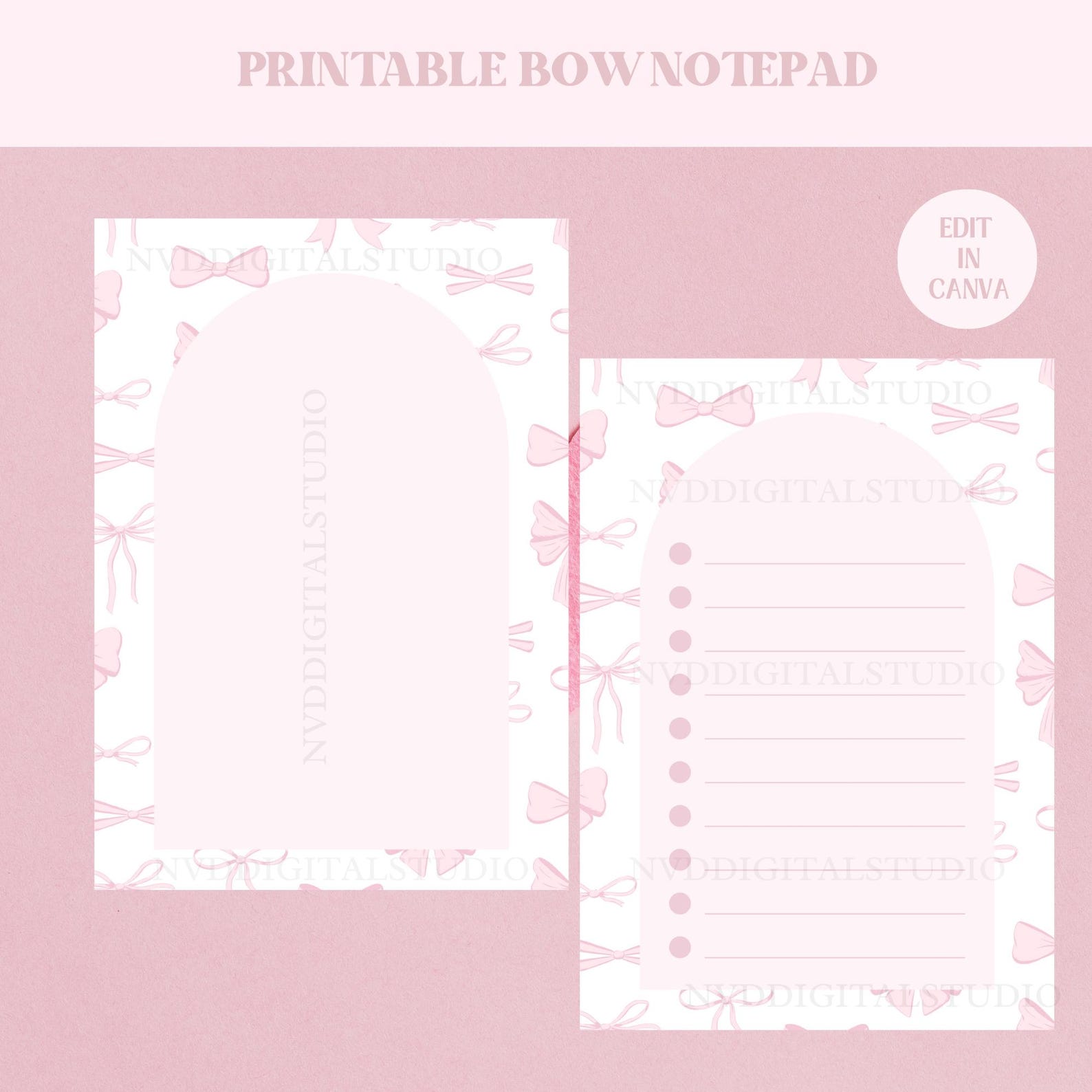 Pink Bow Digital to Do List Canva Template, Coquette Notes Notepad ...