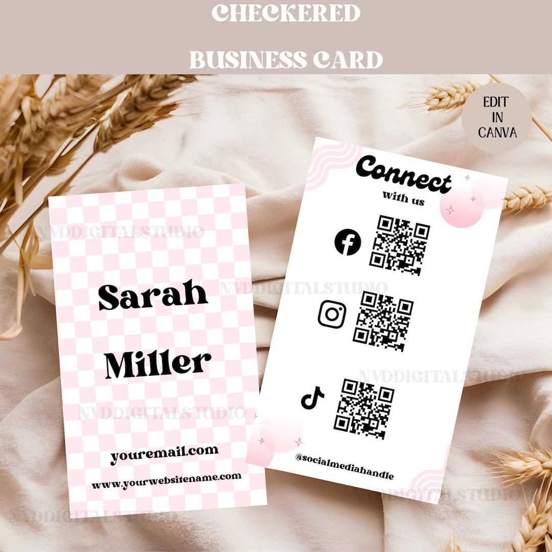 Checkered Business Card Template,instant DOWNLOAD Printable Business ...