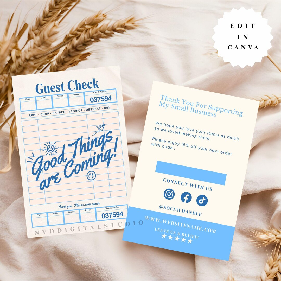 Guest Check Thankyou Trendy Canva Card Digital Template,editable Guest ...