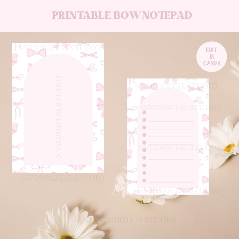 Pink Bow Digital to Do List Canva Template, Coquette Notes Notepad ...