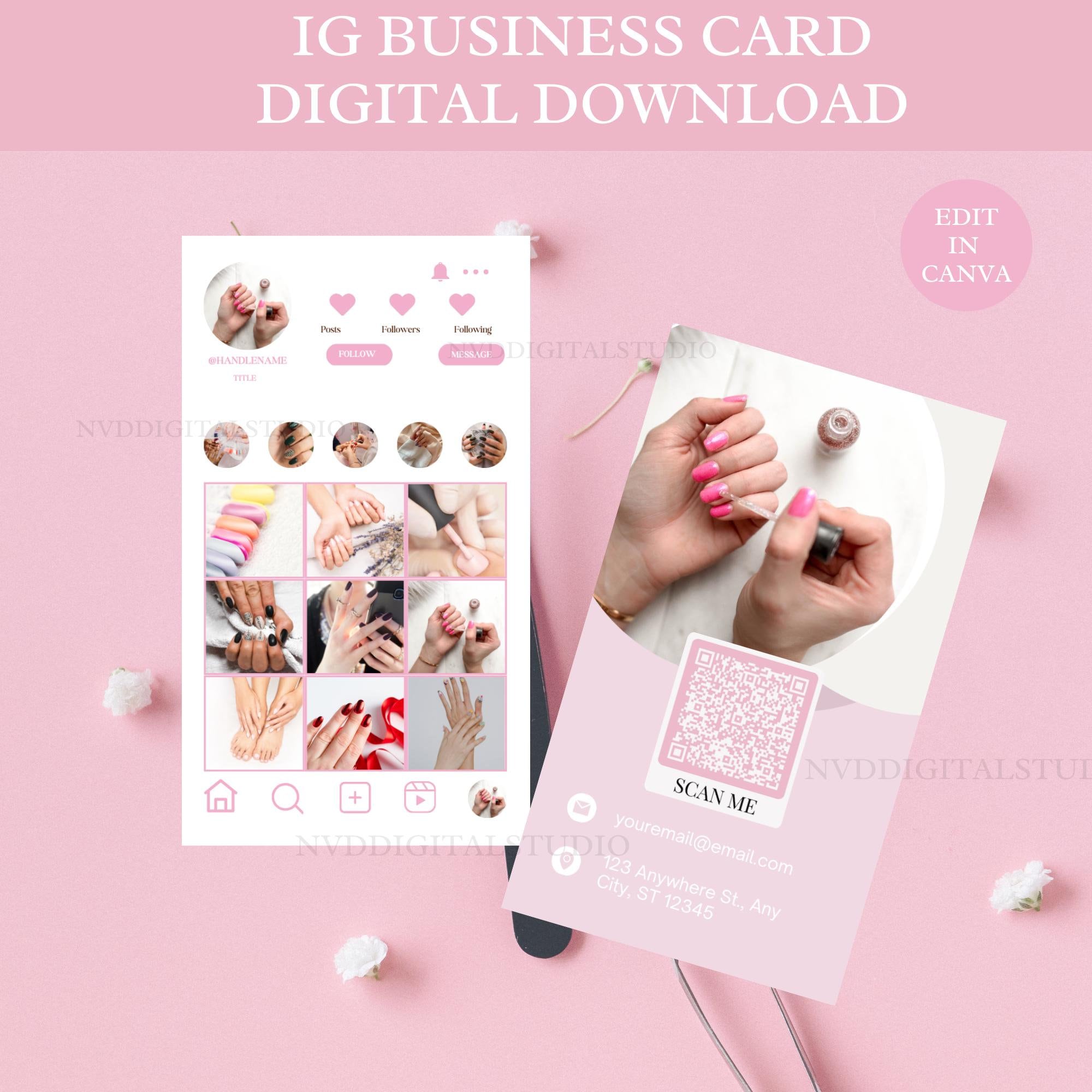 DIY Instagram Business Cards,editable Canva Digital Business Card,nails ...
